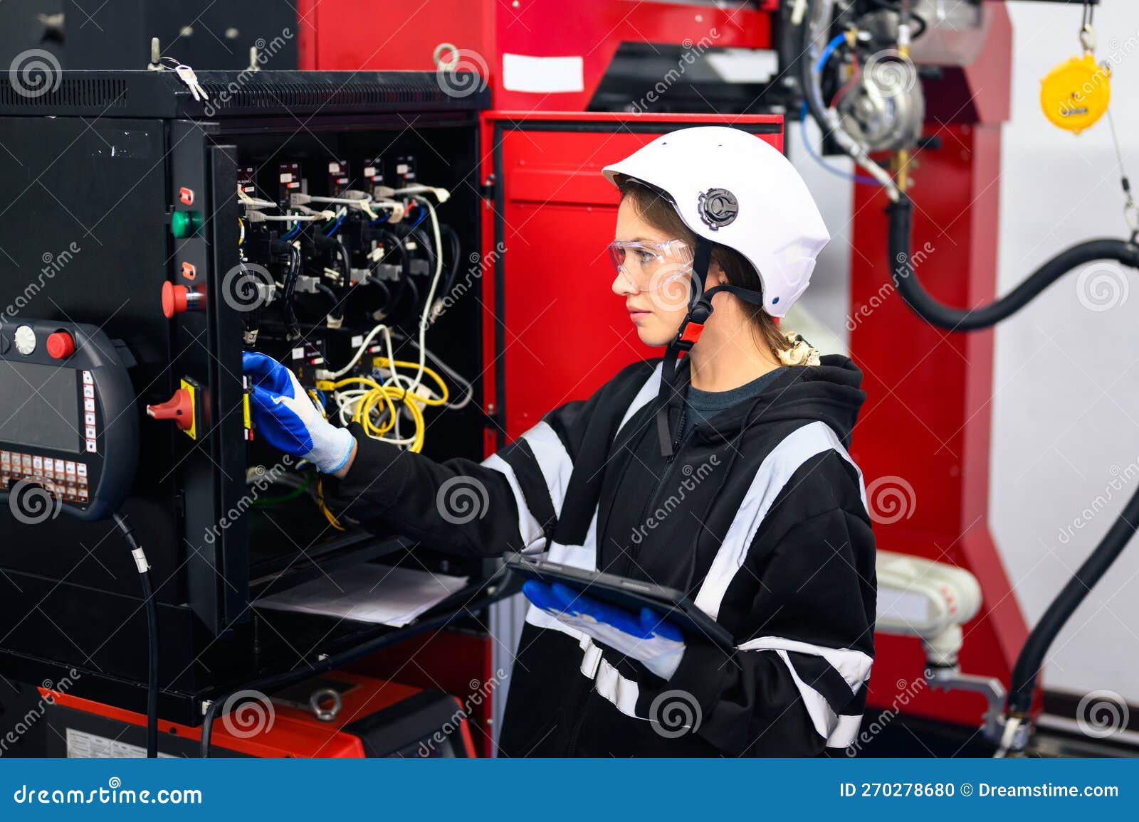Technician Engineer Holding Robot Controller Checking Automatic Robotic ...