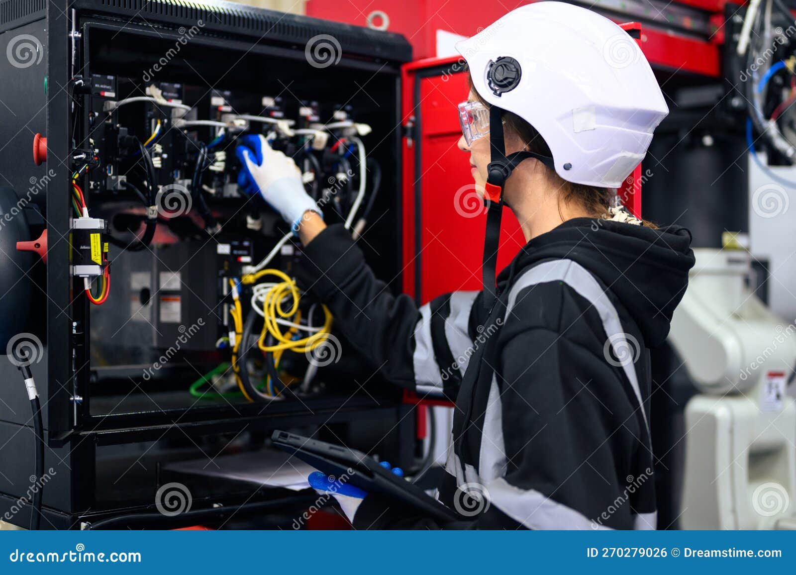 Technician Engineer Holding Robot Controller Checking Automatic Robotic ...