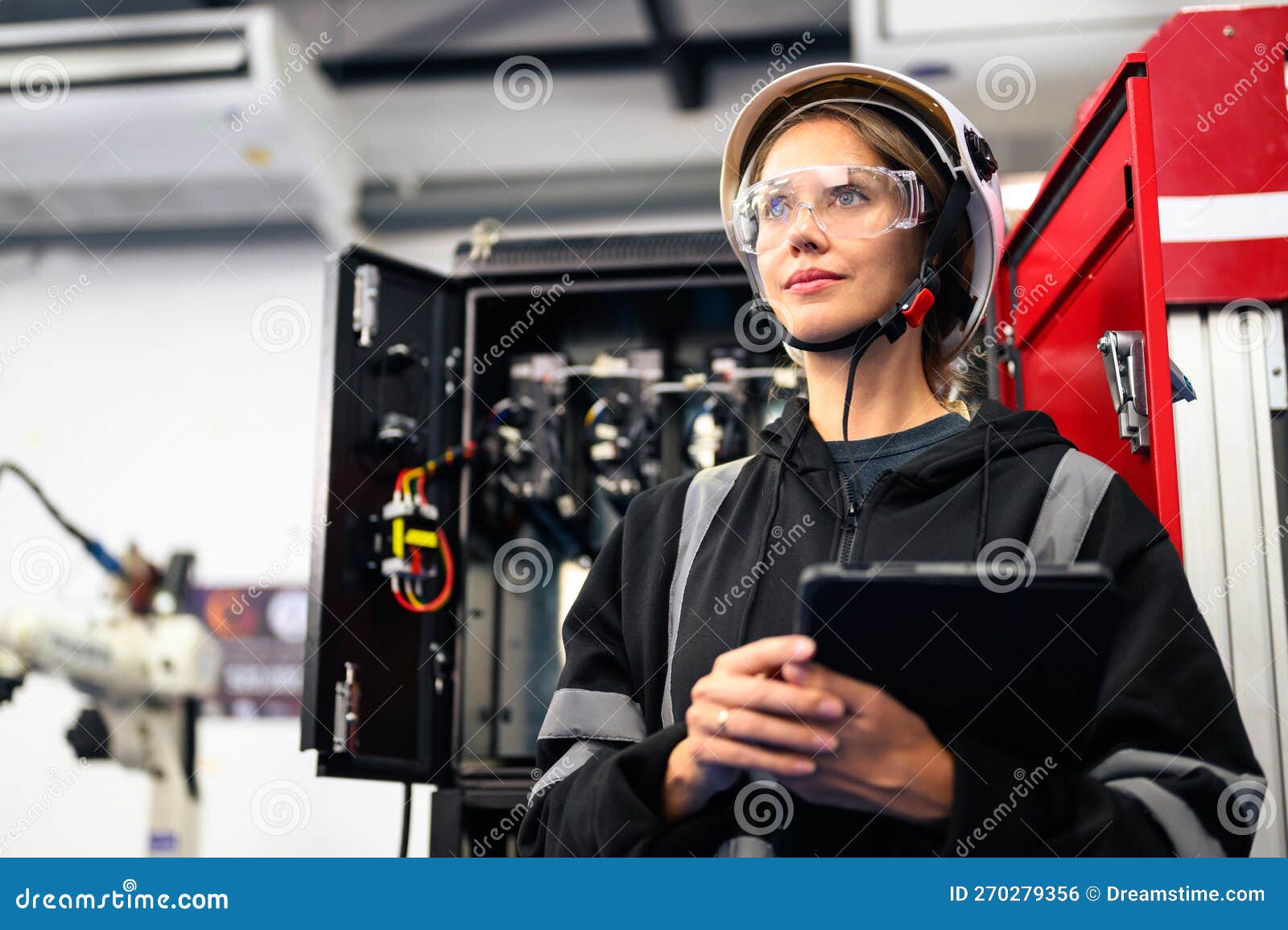 Technician Engineer Holding Robot Controller Checking Automatic Robotic ...