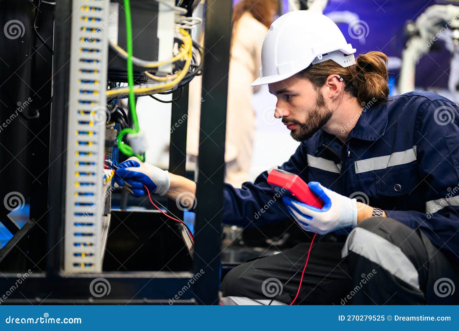 Technician Engineer Holding Robot Controller Checking Automatic Robotic ...