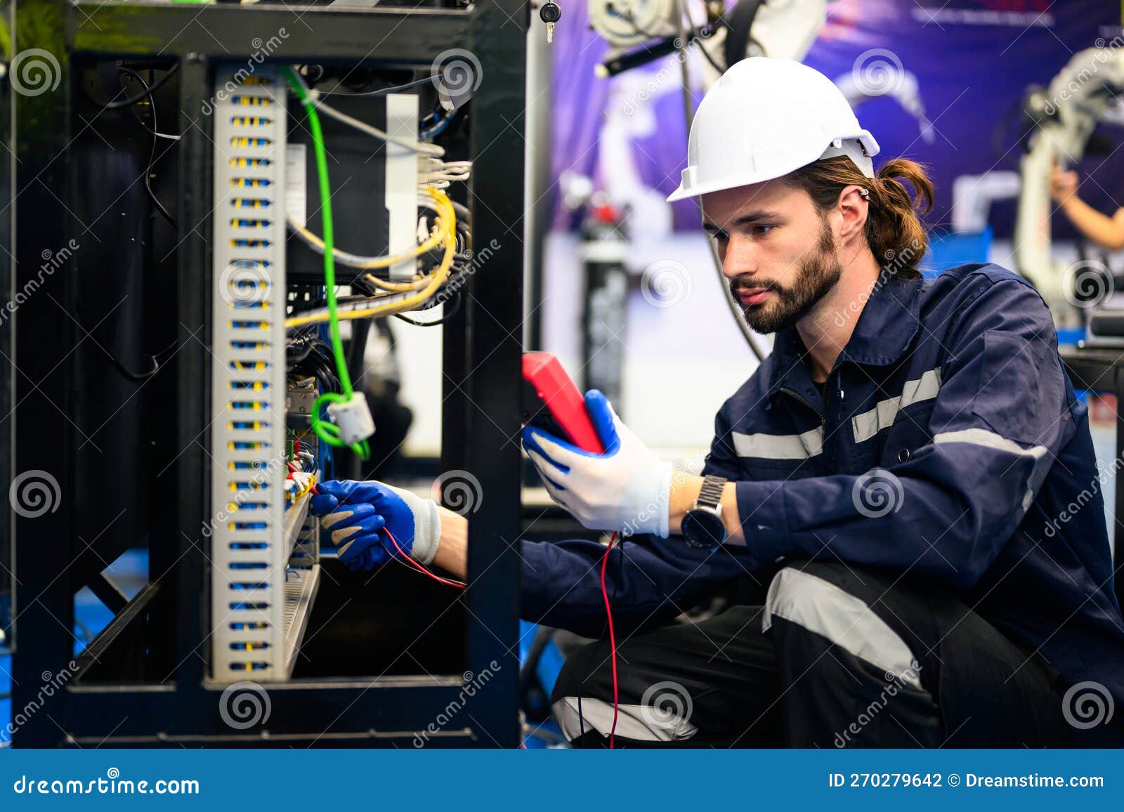 Technician Engineer Holding Robot Controller Checking Automatic Robotic ...