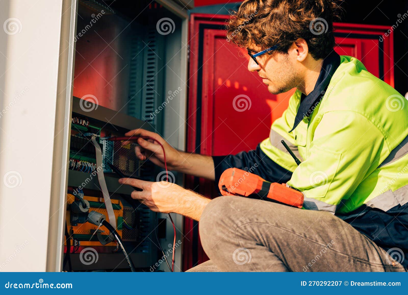 Technician Engineer Holding Robot Controller Checking and Repairing ...