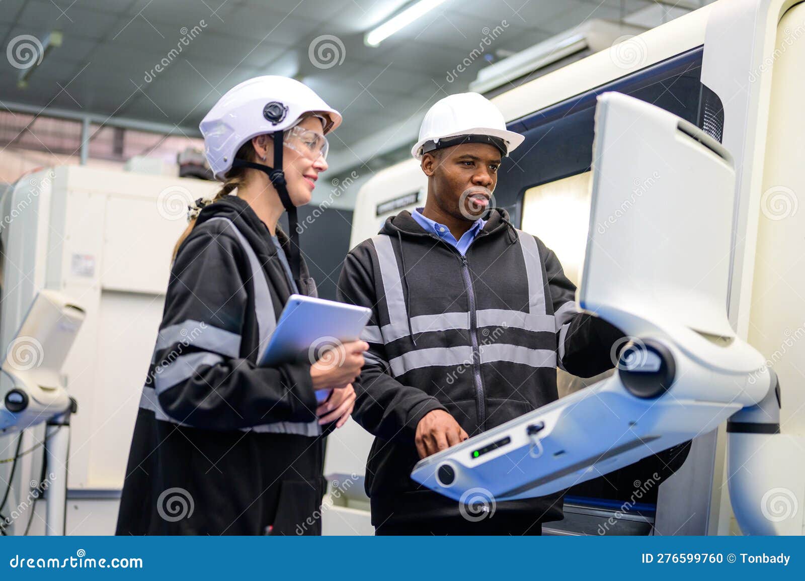 Technician Engineer Team Checking and Repairing Part of Automatic ...