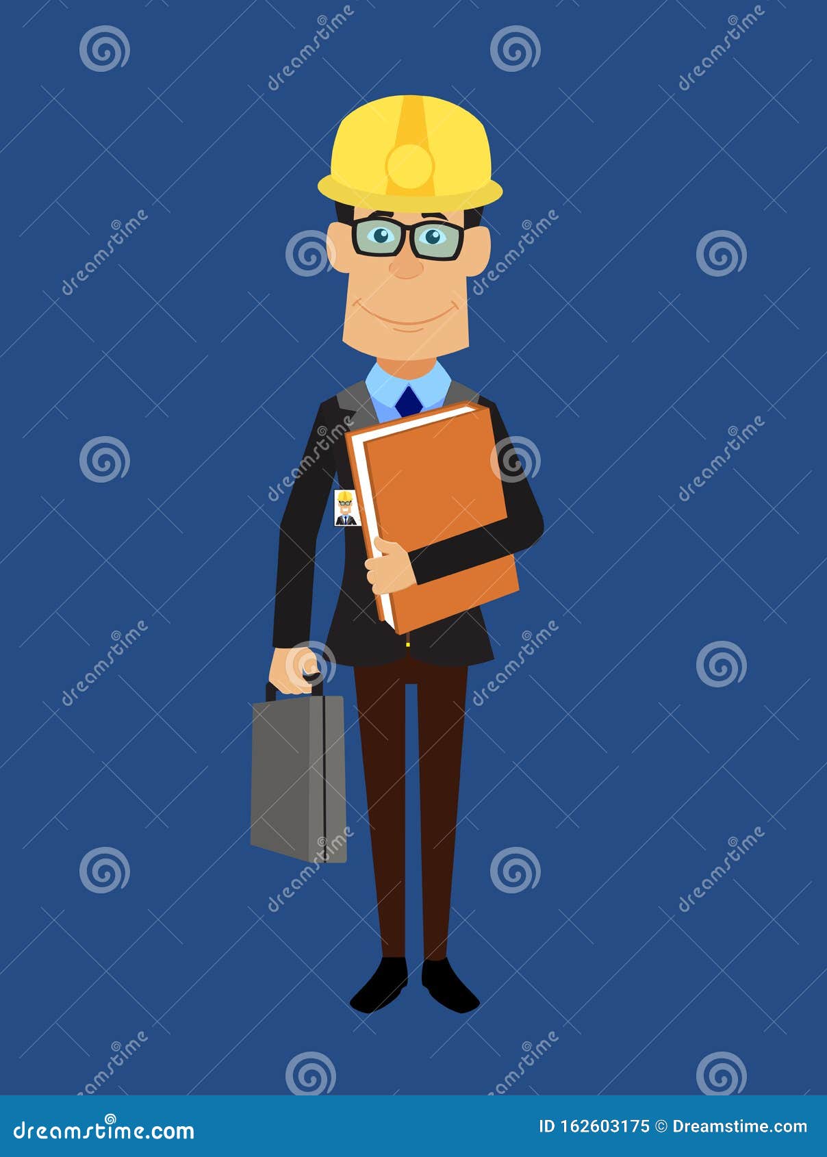 Engineer With Briefcase And Steamroller In Black And White Cartoon ...