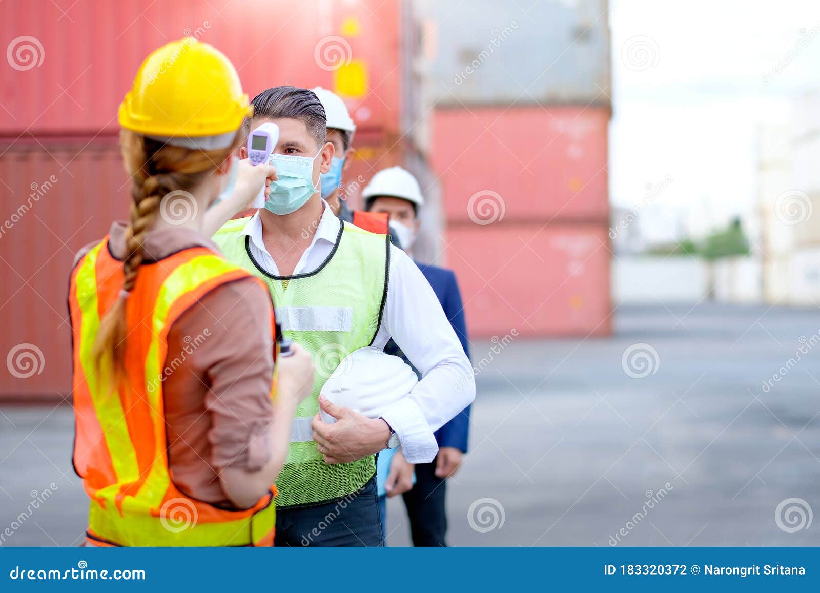 Technician or Engineer Worker Use Infrared Thermometer Measure ...