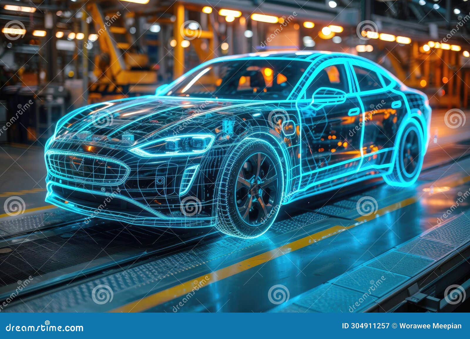 Technician EV Car Engineer Using Virtual Reality Goggle Software To ...