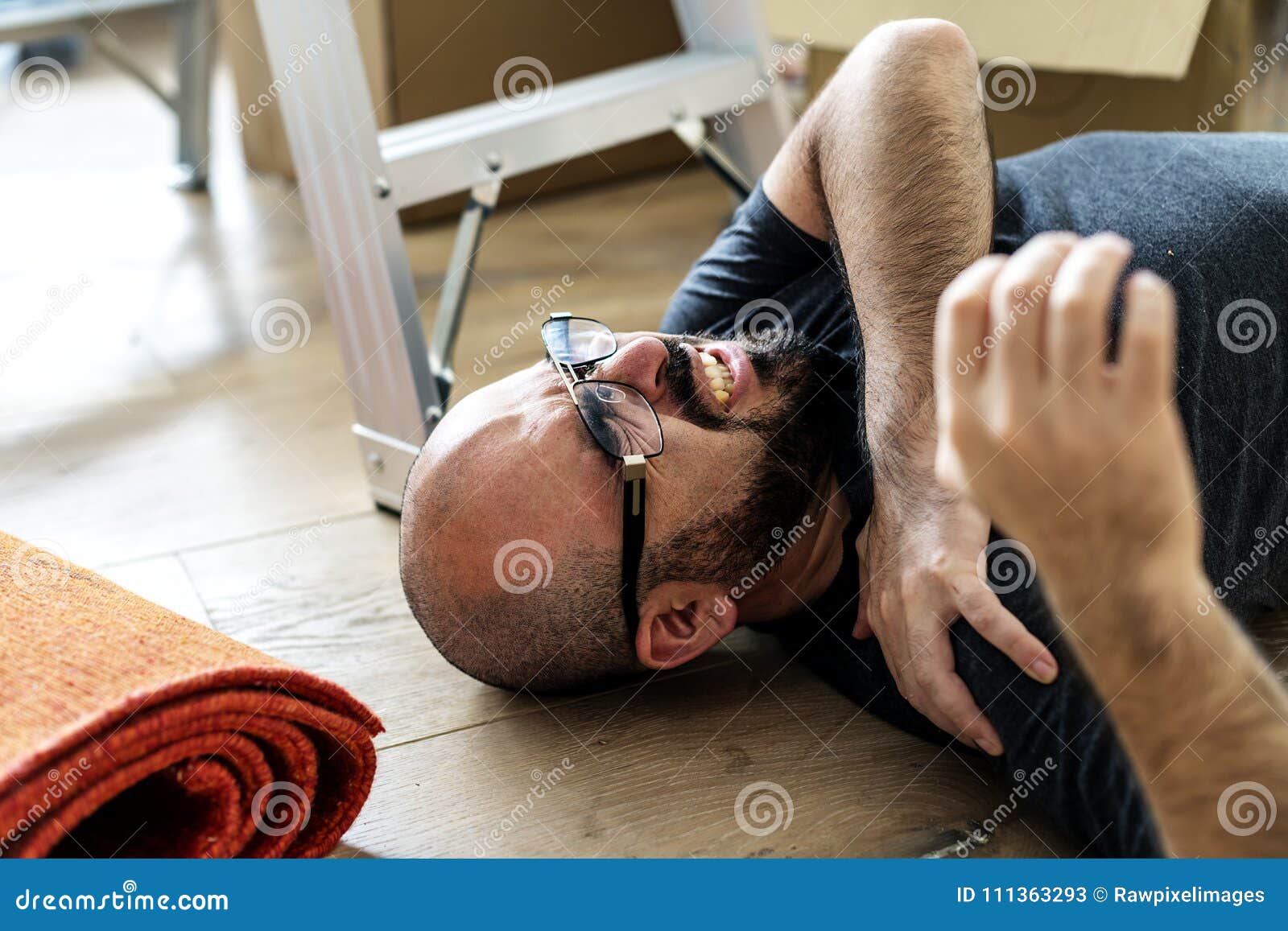 A Technician Falling Off from a Ladder Stock Image - Image of floor ...