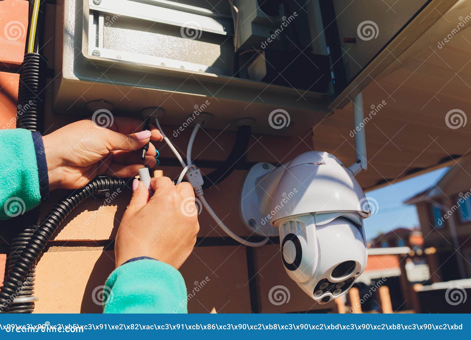 Technician Female Setup Cctv Camera on Wall. Stock Photo - Image of ...