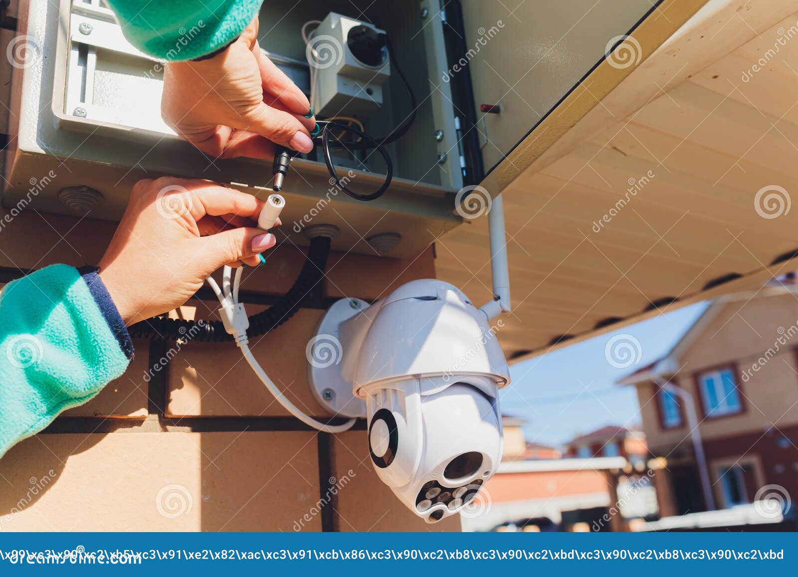 Technician Female Setup Cctv Camera on Wall. Stock Photo - Image of ...