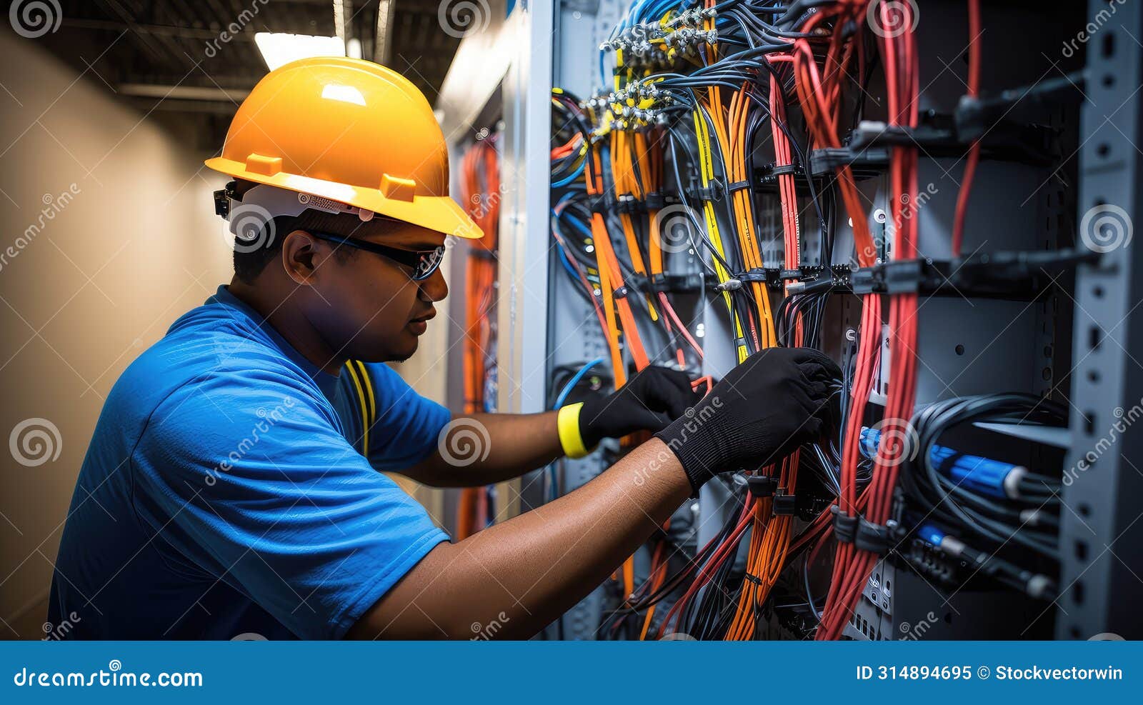 Technician Fiber Optic Cabling Stock Illustration - Illustration of ...