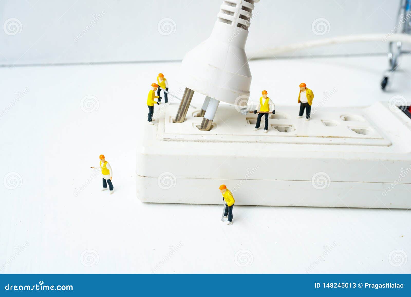Technician Figurine Maintenance Team Try To Plug Switch of Electricity ...