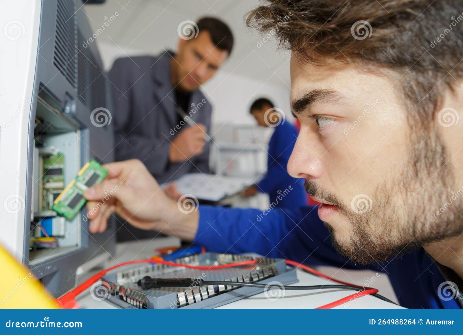 Technician Fitting Component into Computer Stock Photo - Image of ...