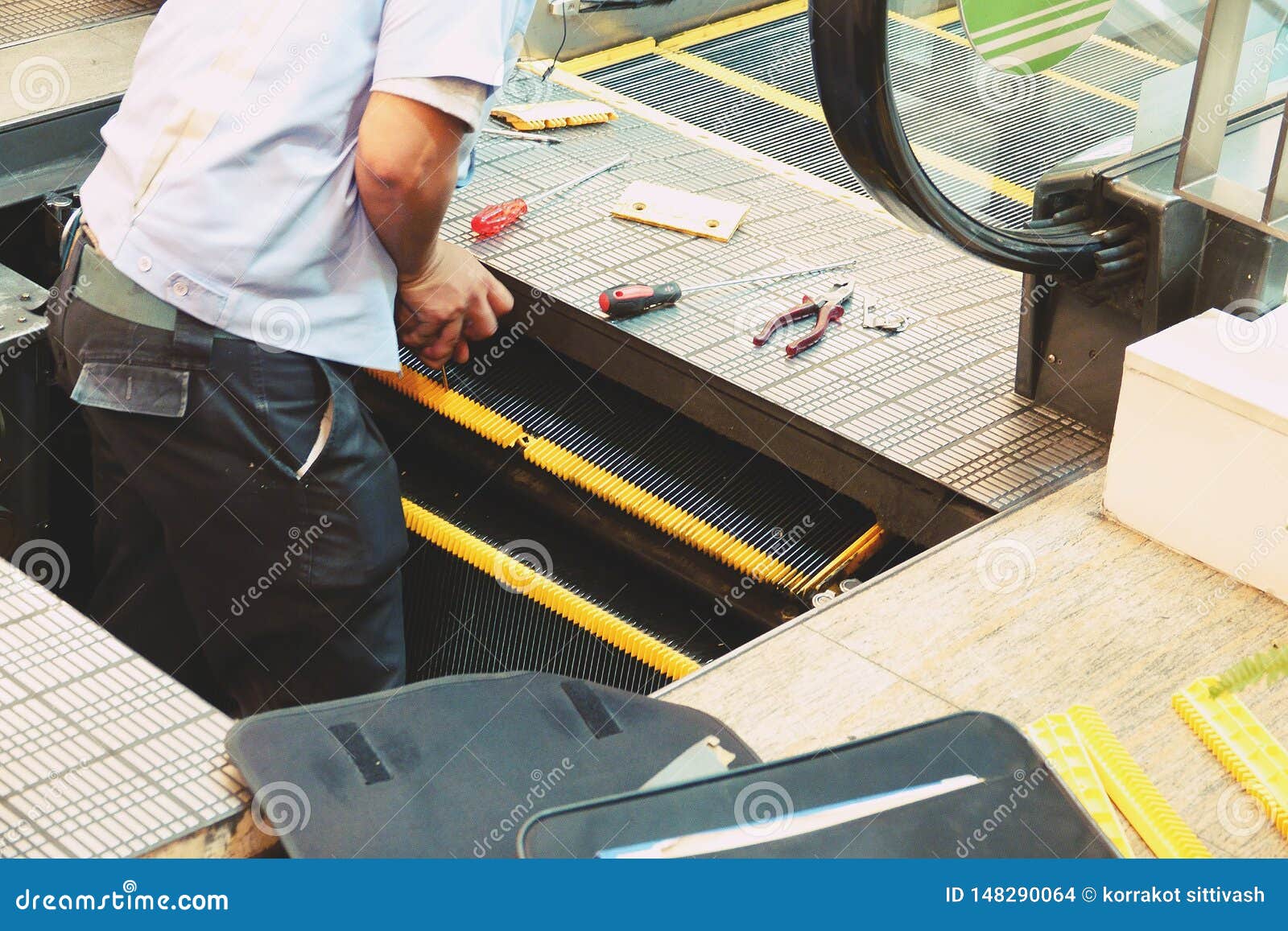 Technician Fix the Escalator at Shopping Mall Stock Photo - Image of ...