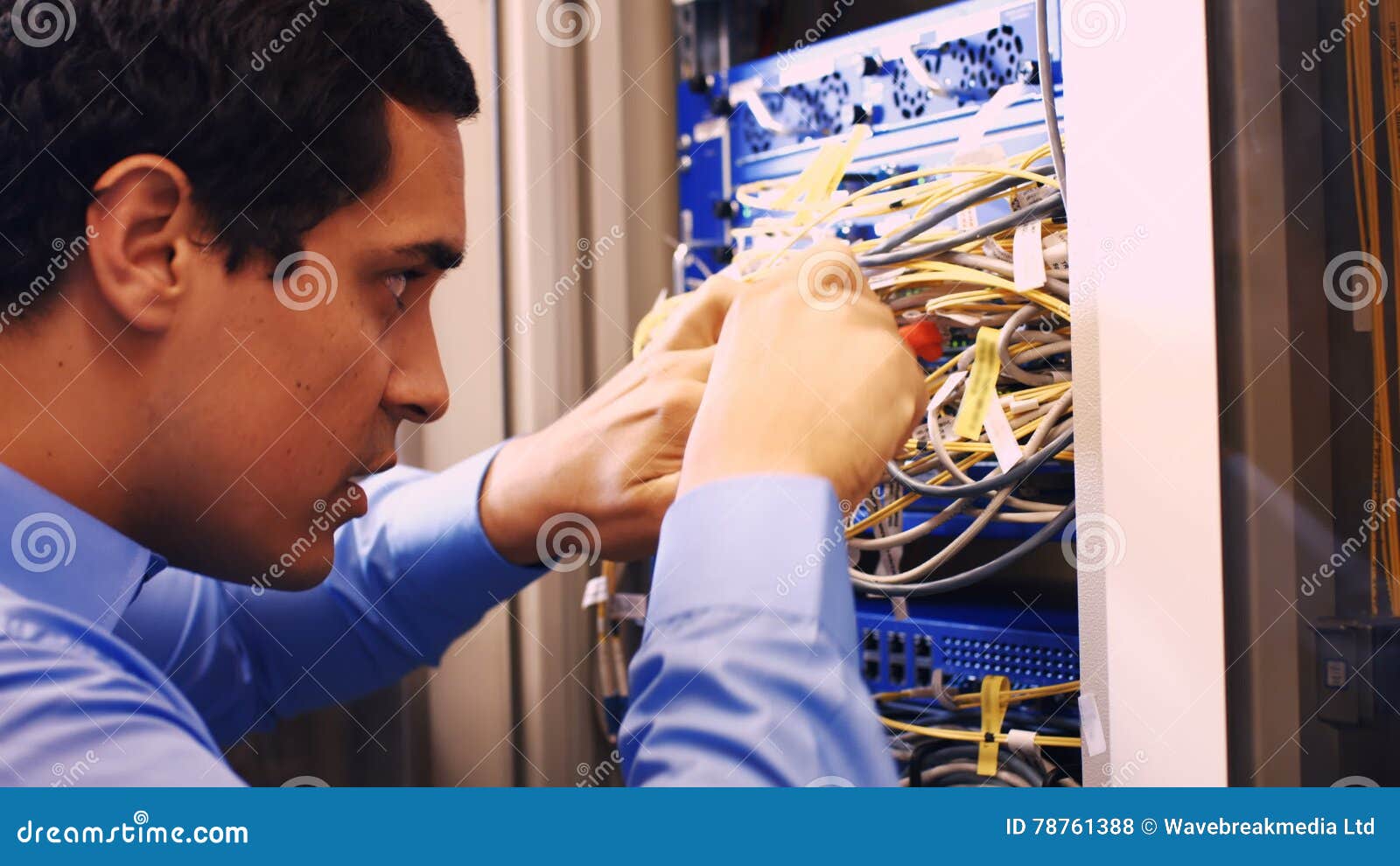 Technician fixing cable stock footage. Video of computer - 78761388