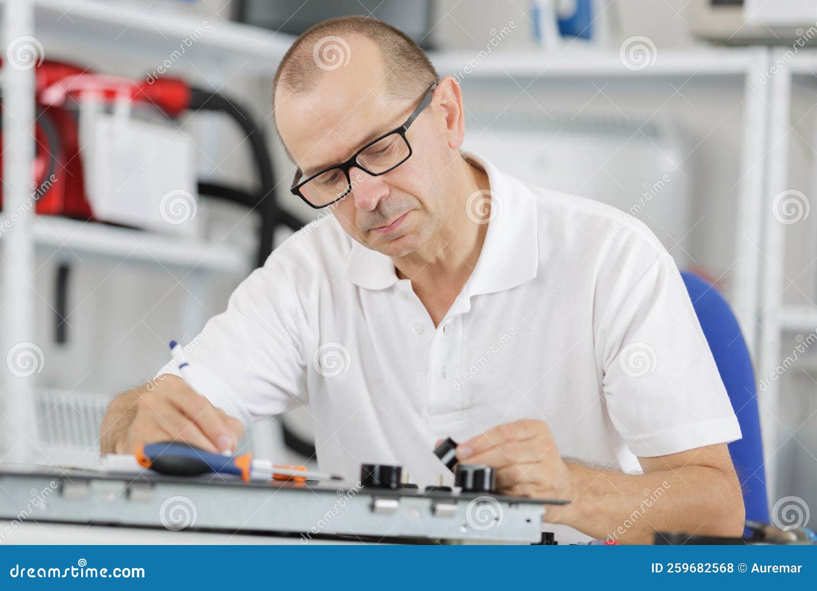 Technician Fixing Motherboard by Soldering Chips Stock Photo - Image of ...