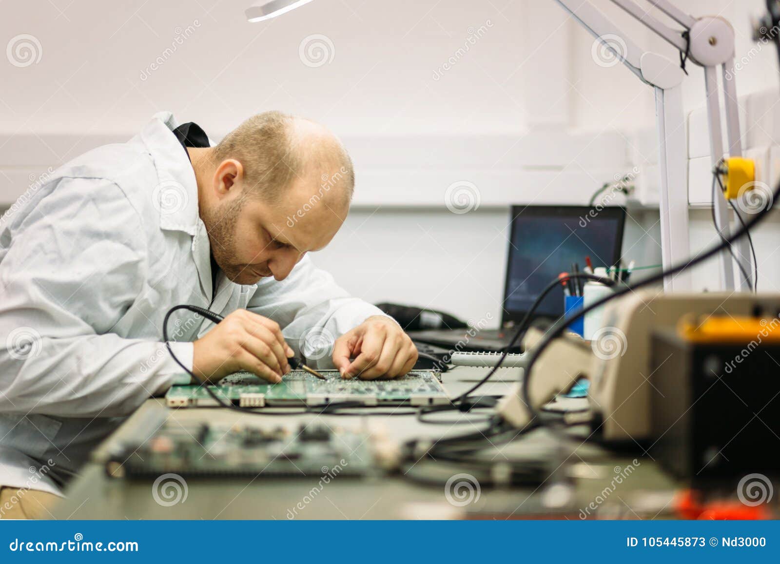 Technician Fixing Motherboard by Soldering Stock Image - Image of male ...