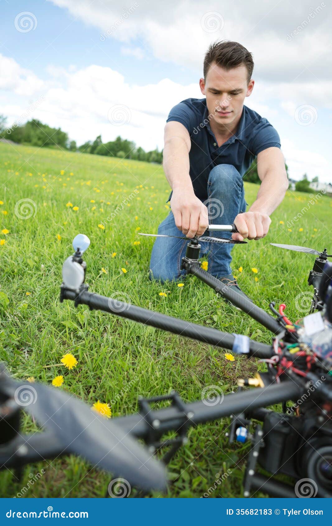 Technician Fixing Propeller of Surveillance Drone Stock Image - Image ...