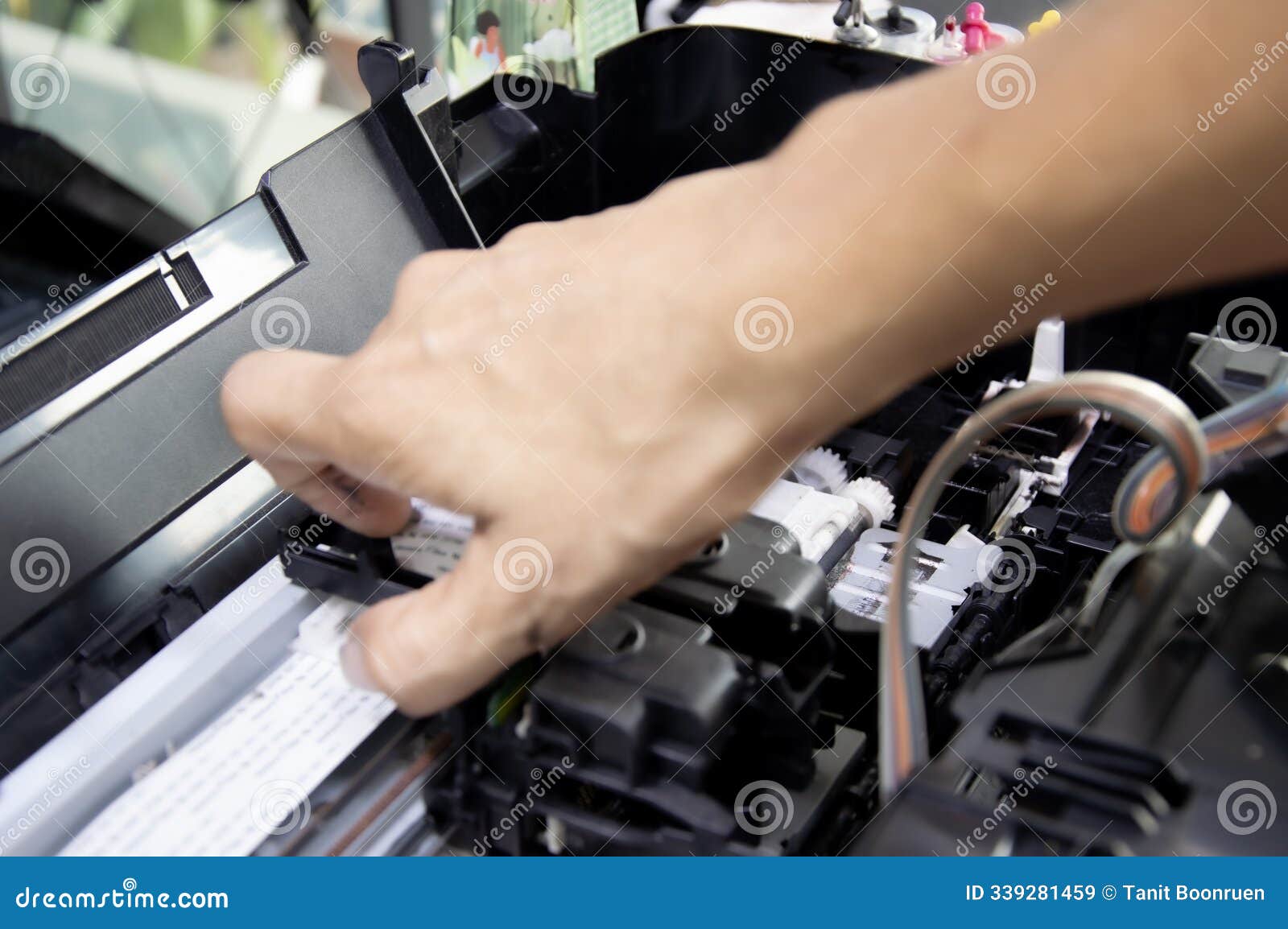 A Technician is Fixing a Stuck Printer Mechanism Stock Image - Image of ...