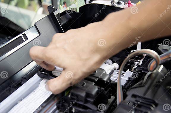 A Technician is Fixing a Stuck Printer Mechanism Stock Image - Image of ...