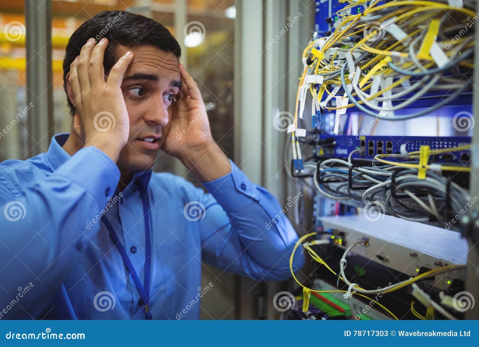 Technician Getting Stressed Over Server Maintenance Stock Image - Image ...