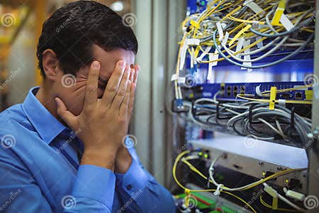 Technician Getting Stressed Over Server Maintenance Stock Image - Image ...