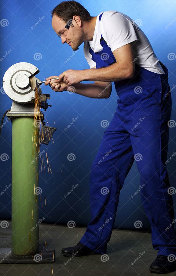 Technician on Grinding Bench Stock Image - Image of engineer, people ...