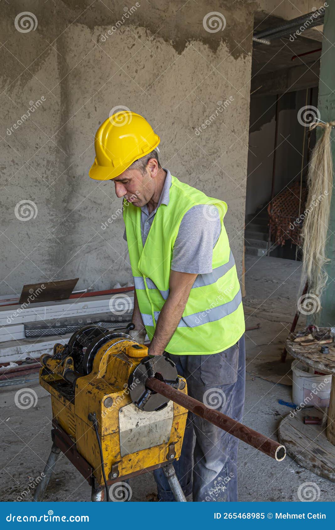 Technician is Grooving Steel Pipe. Iron Pipe Master Working Iron Pipes ...