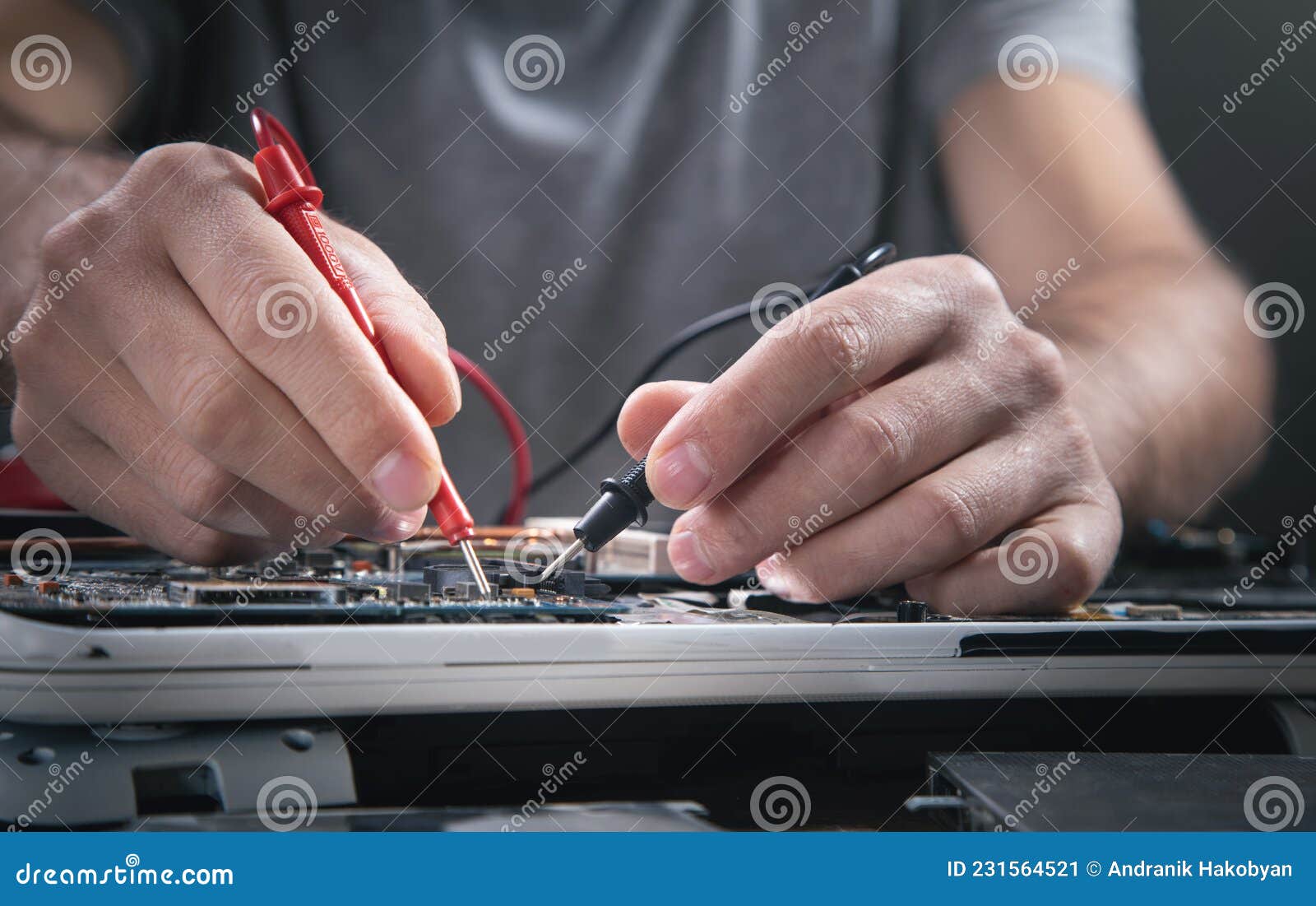 Technician Hands Checking Motherboard with Multimeter Stock Image ...
