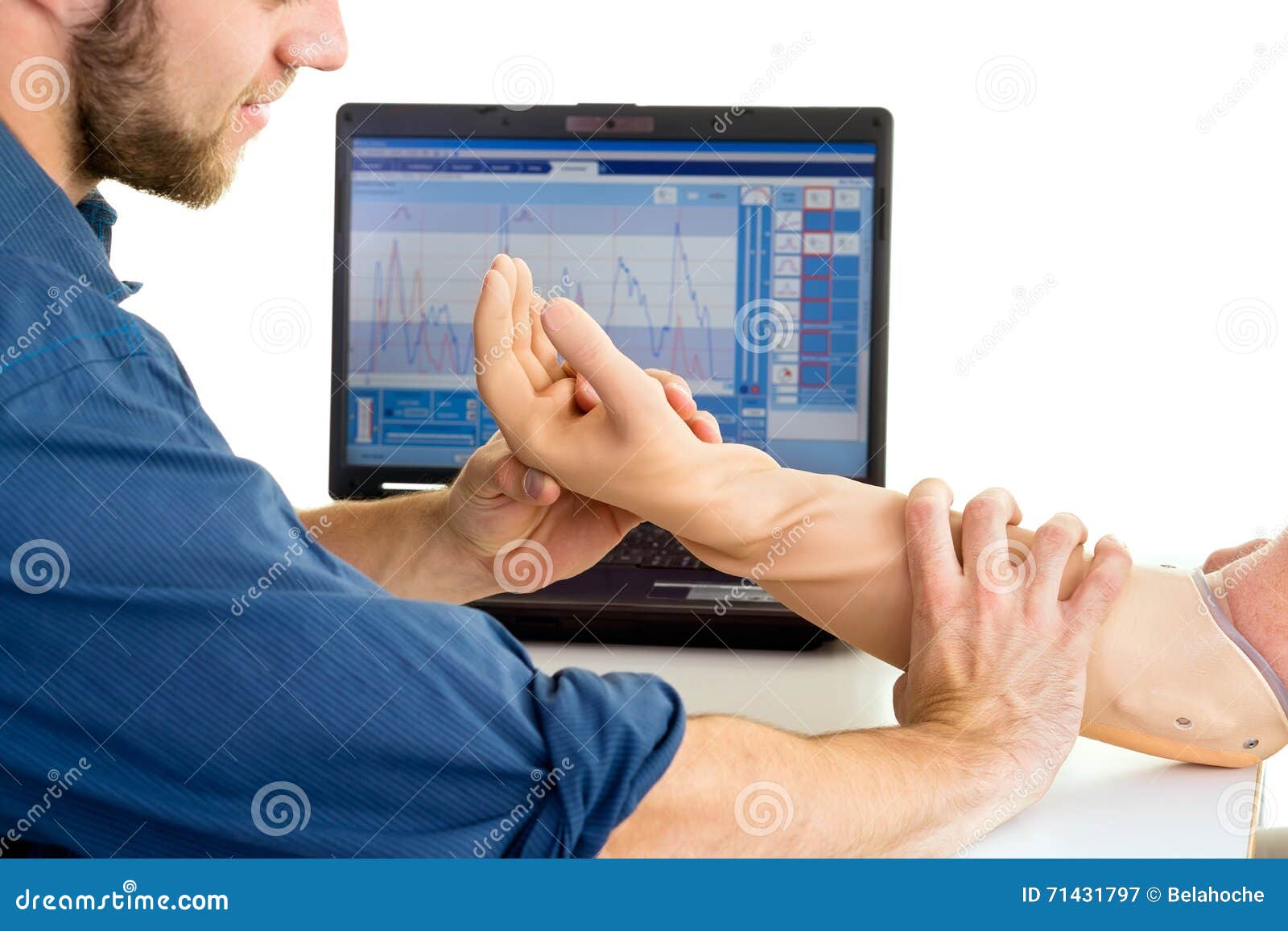 Technician Helps Man with Prosthetic Arm. Testing the Function of an ...