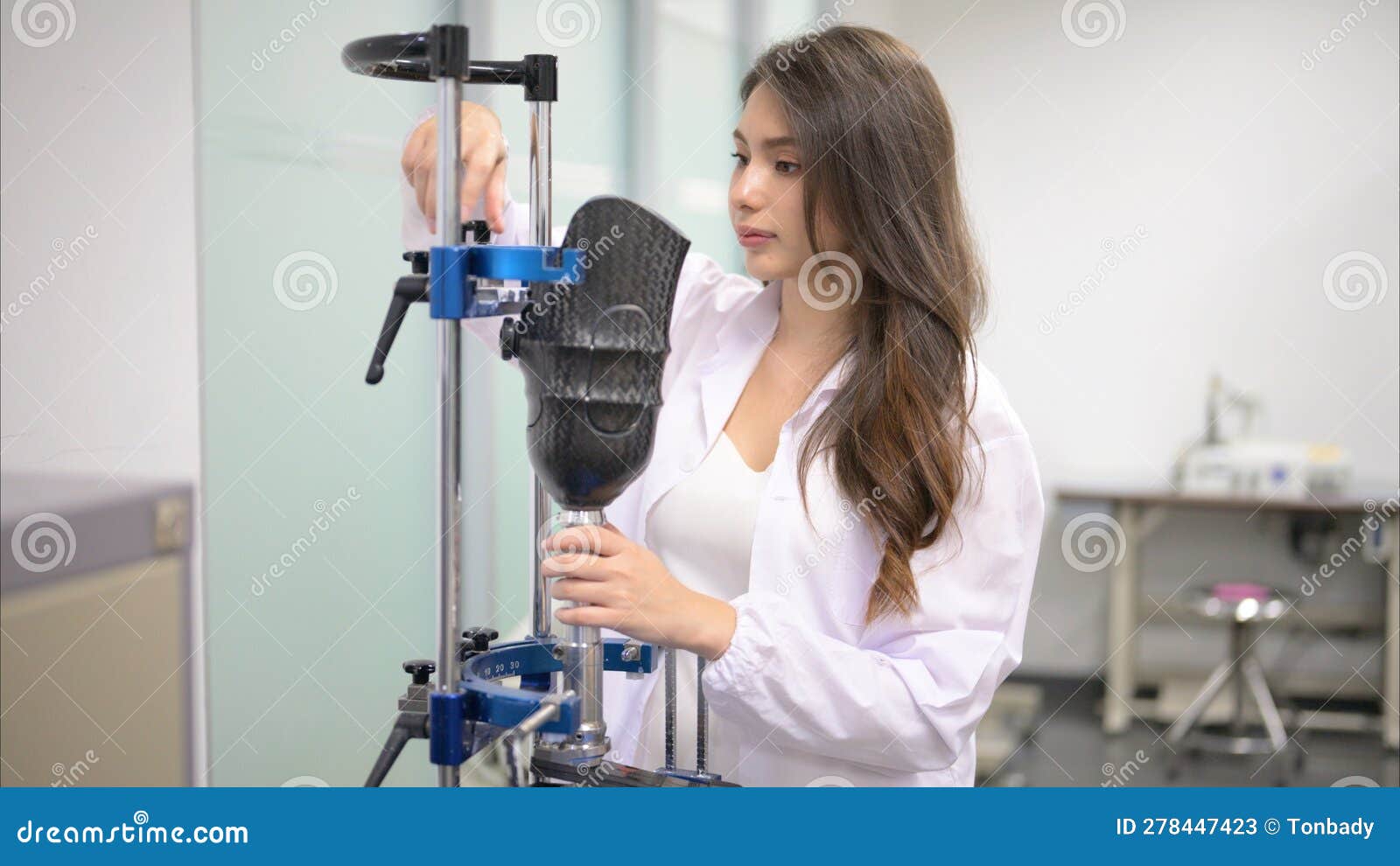 Technician Holding Prosthetic Leg Checking and Controlling Quality ...