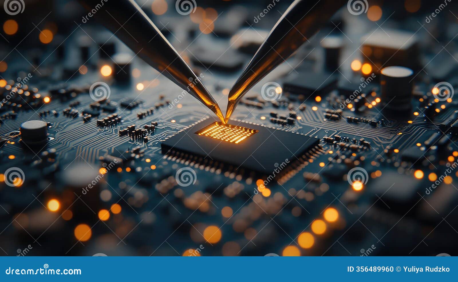 Technician Holding Tweezers and Assembling a Circuit Board with a ...