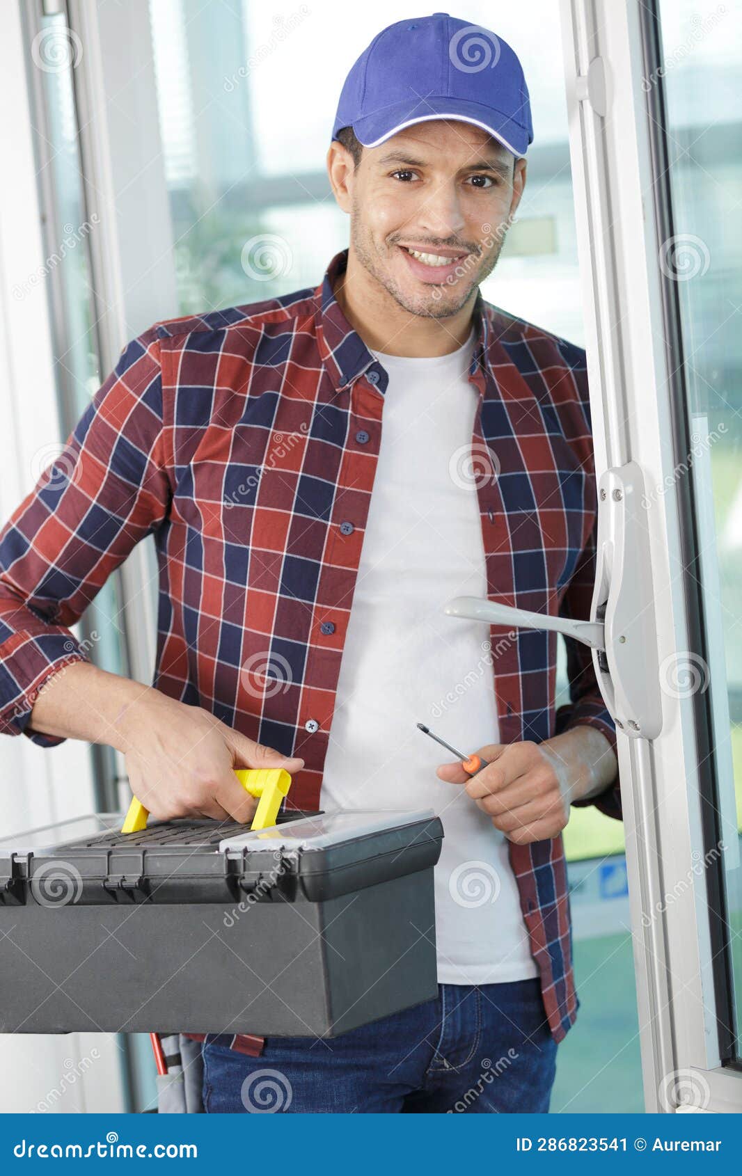 Technician Holds Box with Construction Tools Stock Image - Image of ...