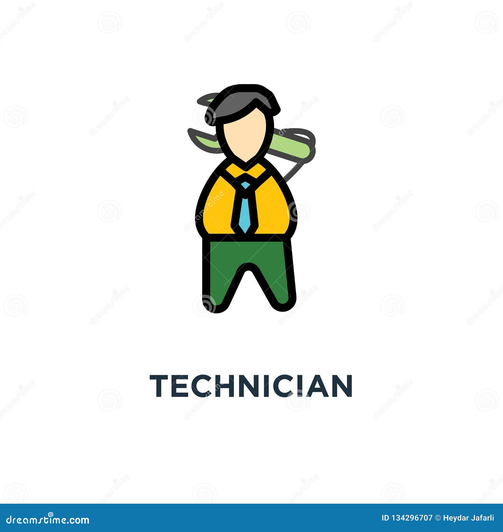 Technician Icon. Builder or Engineer, Development, Outline Cartoon ...