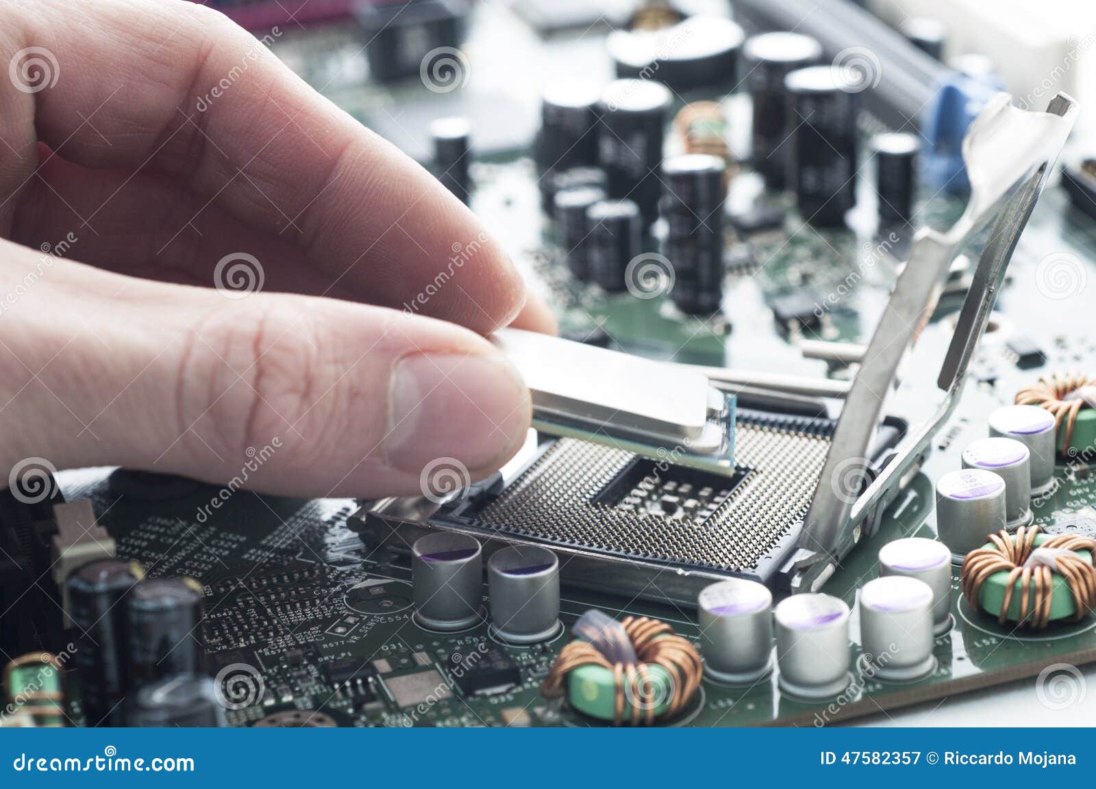 Technician Inserting CPU in Motherboard Stock Image - Image of board ...