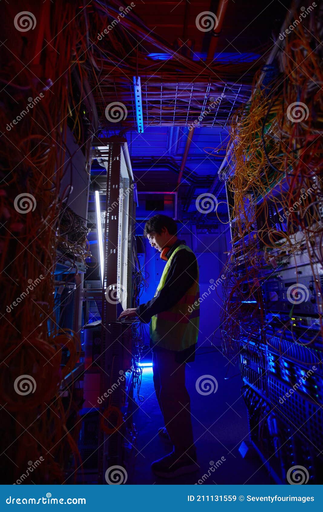 Technician Inspecting Computer Network Stock Image - Image of wire ...