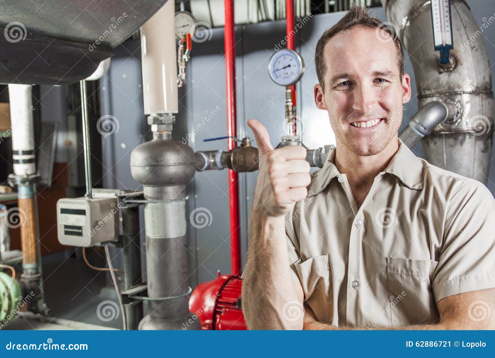 Technician Inspecting Heating System in Boiler Stock Image - Image of ...