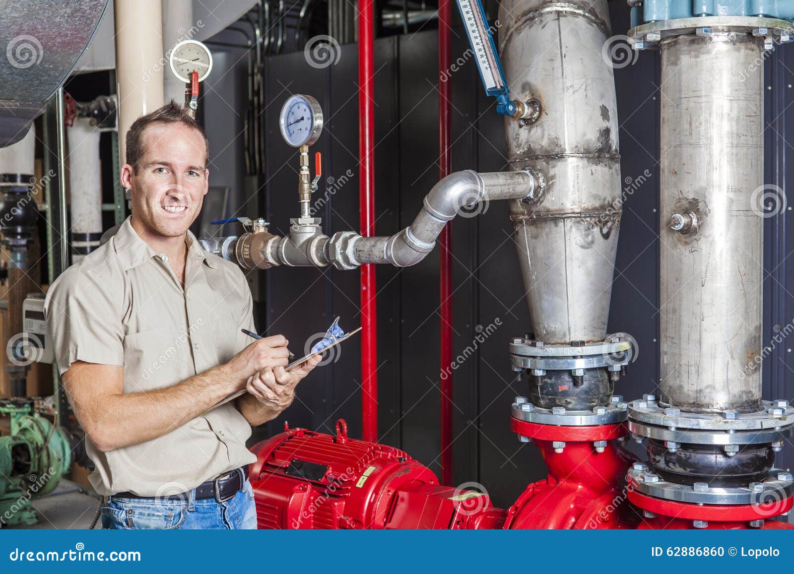 Technician Inspecting Heating System in Boiler Stock Photo - Image of ...