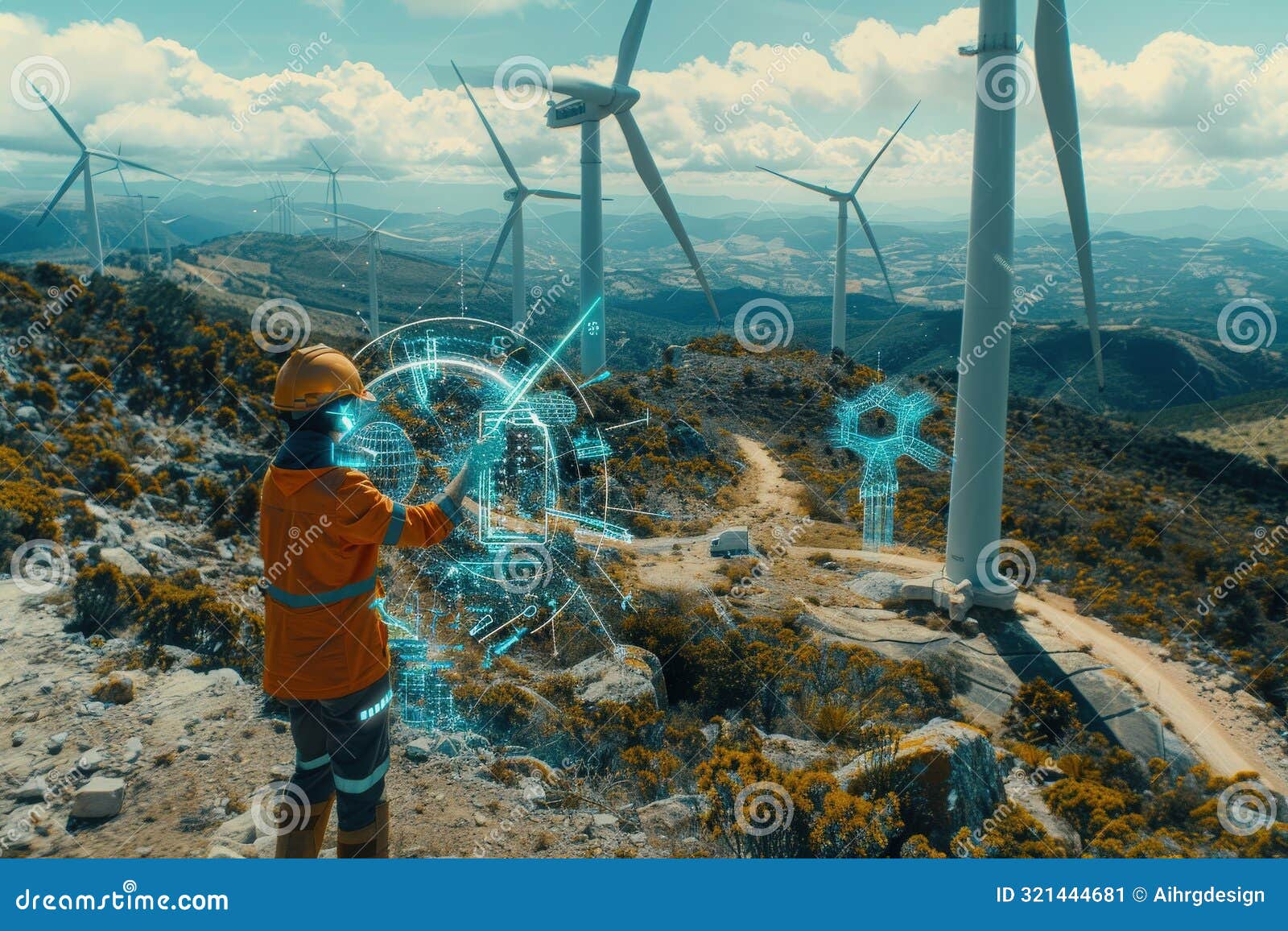 Wind Turbine Technician Uses Augmented Reality for Maintenance Stock ...