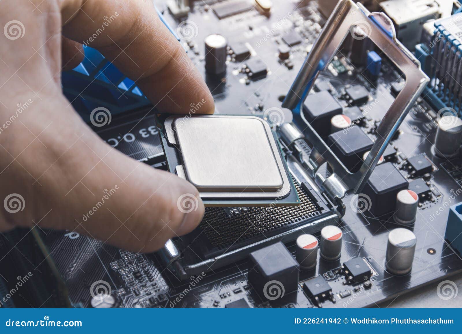 Technician Install CPU Cooler On Modern PC Computer Motherboard. The ...