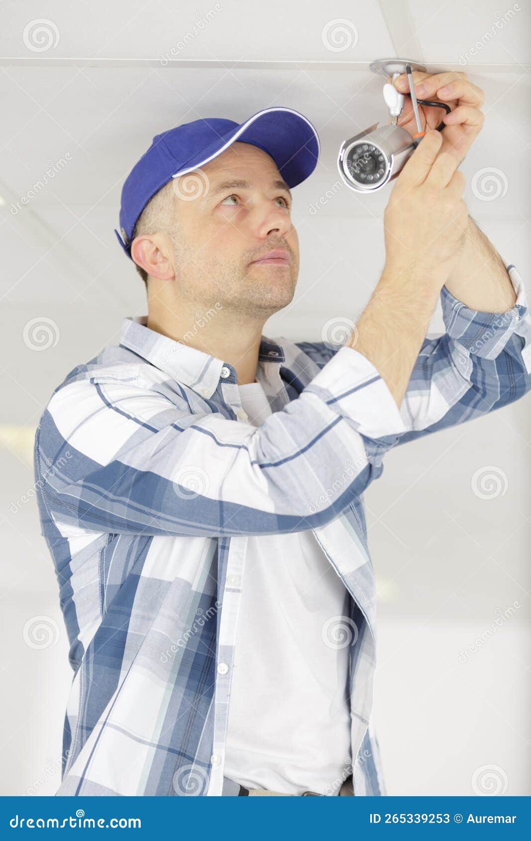 Technician Installing Cctv Camera on Ceiling Indoors Stock Image ...