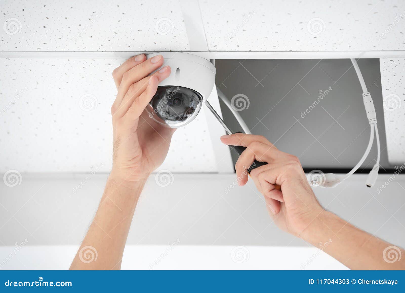 Technician Installing CCTV Camera on Ceiling Indoors Stock Image ...