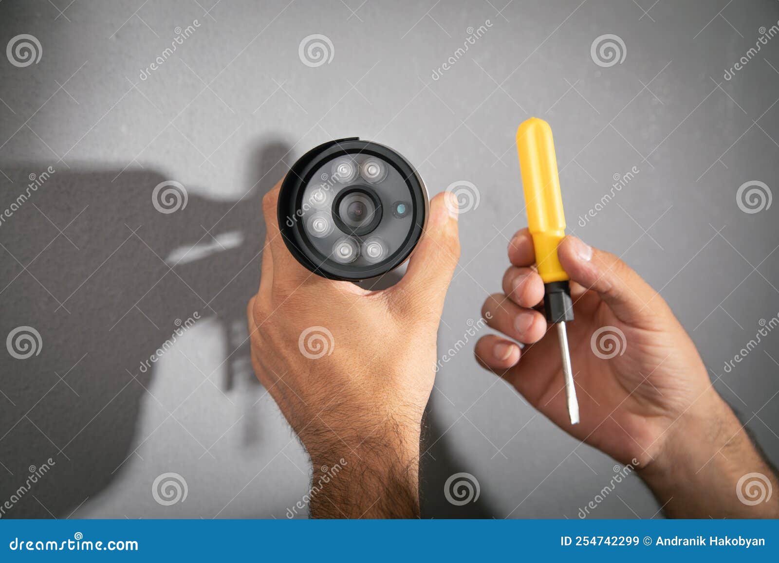 Technician Installing CCTV Camera System for Home Stock Image - Image ...