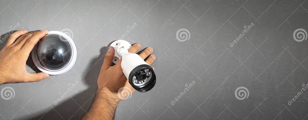 Technician Installing CCTV Camera System for Home Stock Image - Image ...