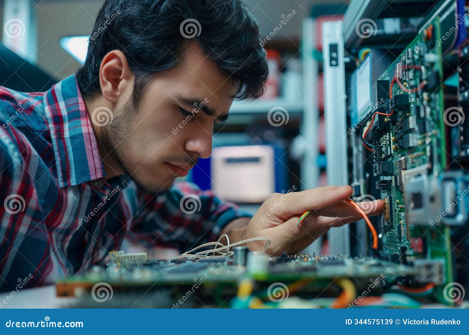 Technician Installing Components on Electronic Circuit Board Stock ...