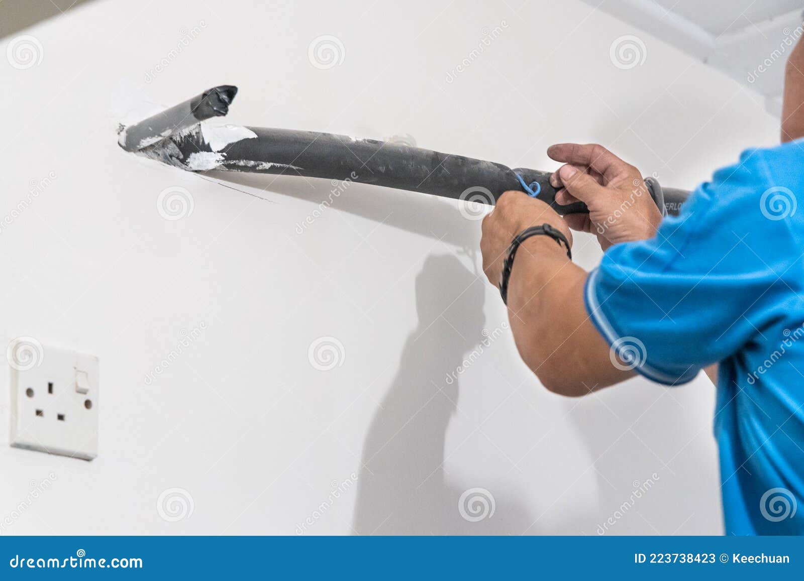 Technician Installing Indoor Air Conditioner Compressor Condenser ...