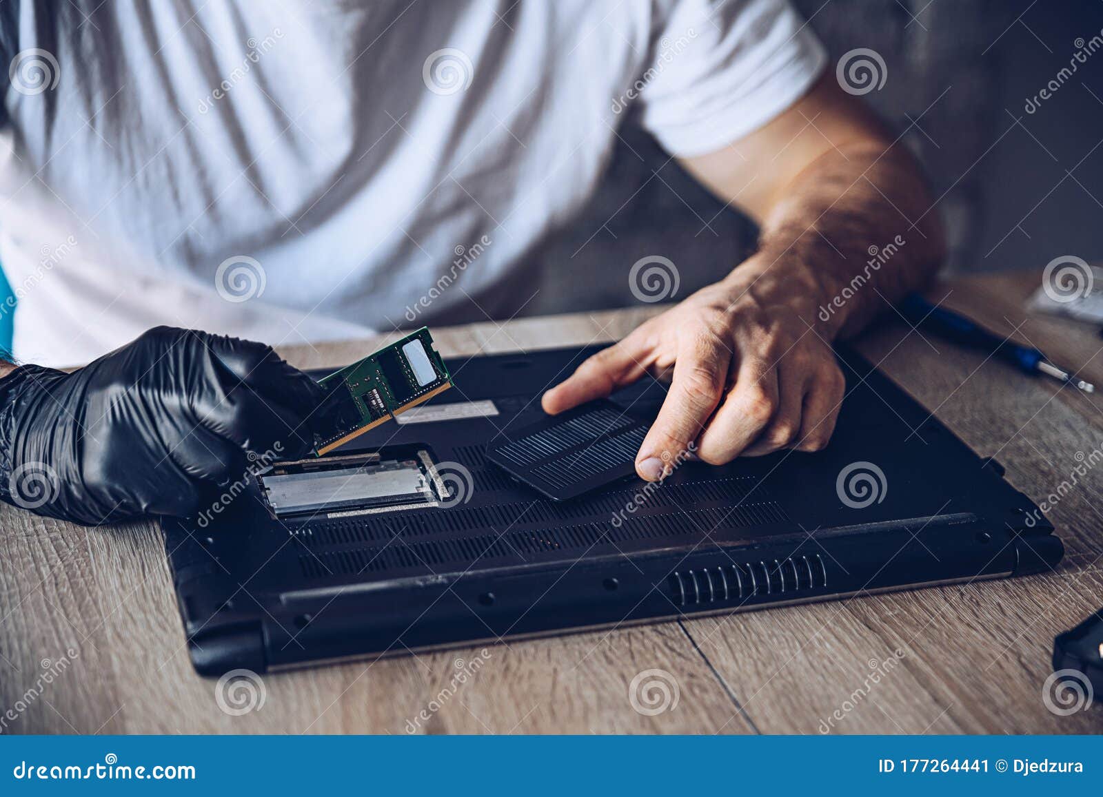 Technician Installing New RAM Module into the Memory Slot Stock Image ... Technician Installing New RAM Module into the Memory Slot Stock Image ...