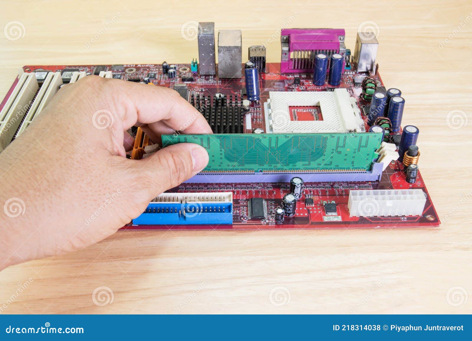 Technician is Installing RAM on the Motherboard Computer Stock Photo ...