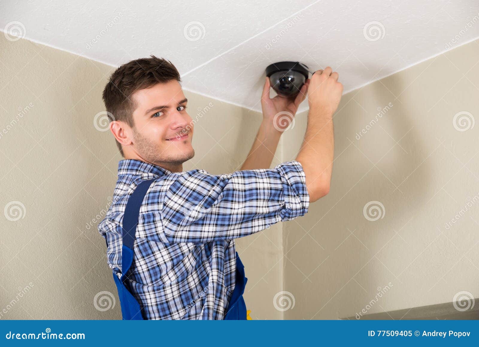 Technician Installing Surveillance Camera Stock Image - Image of ...