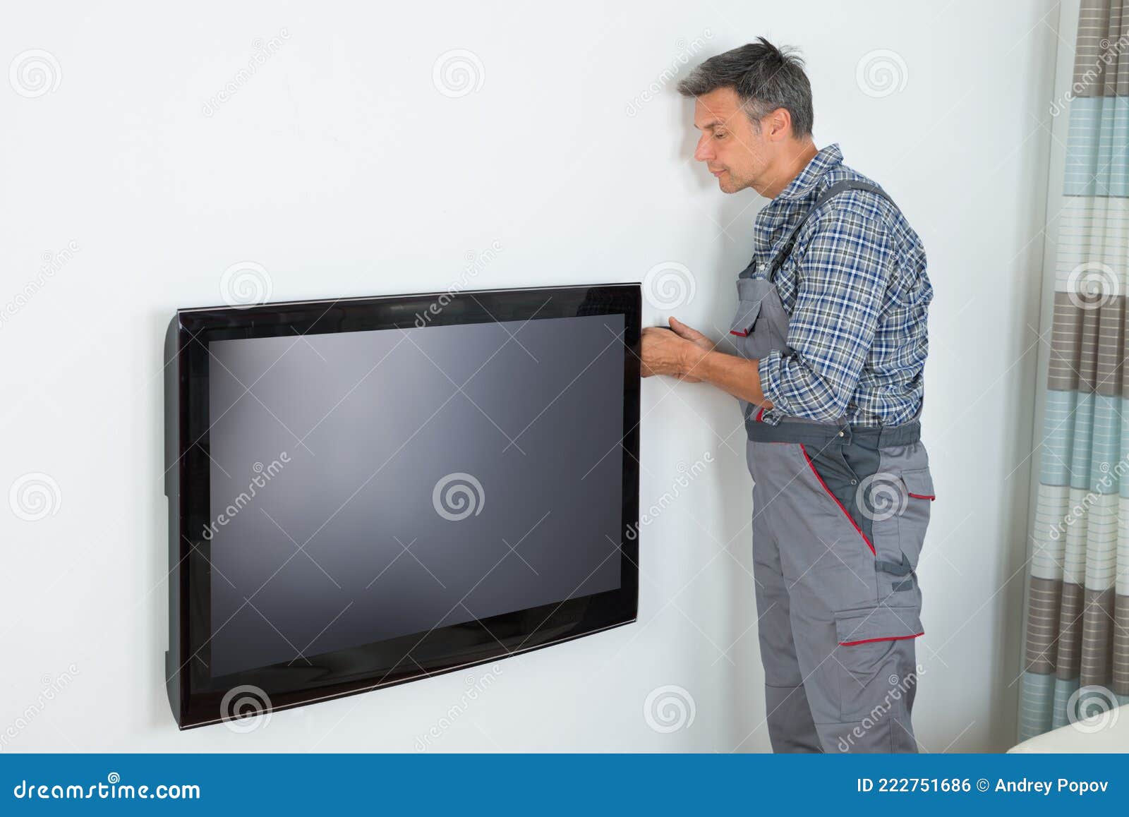 Technician Installing Television at Home Stock Photo - Image of modern ...