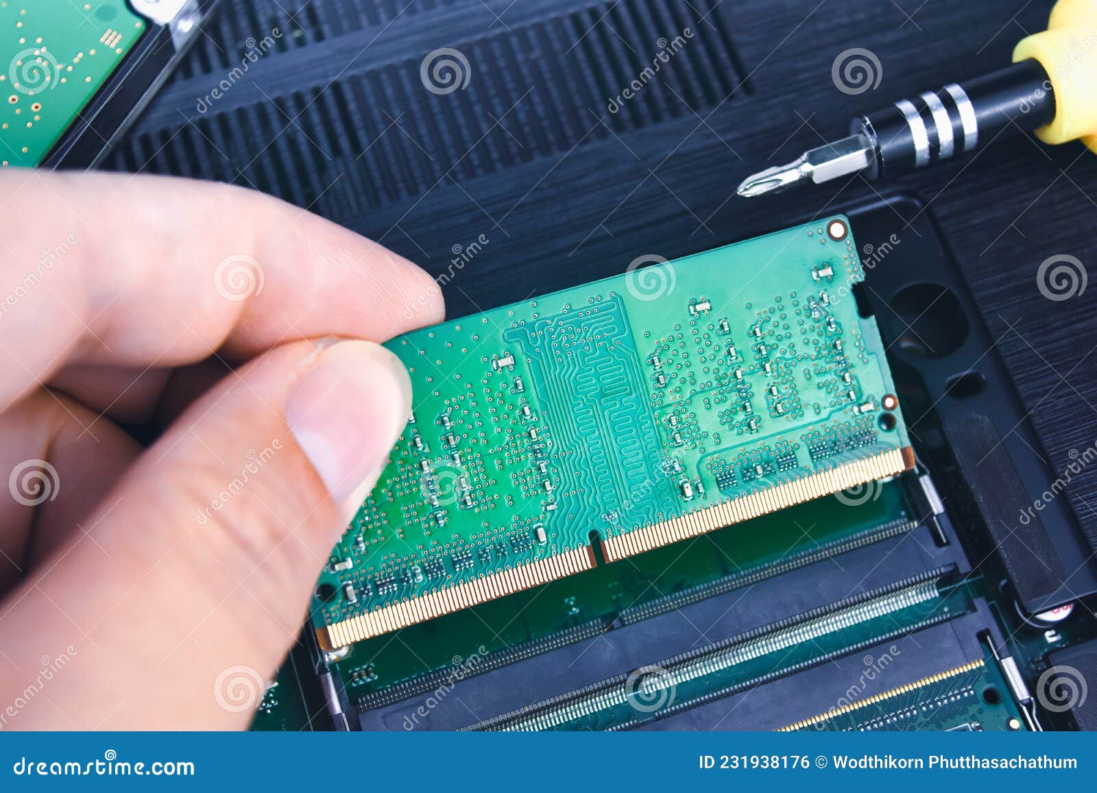Technician Installs The Processor Into The Computer Stock Photo ...